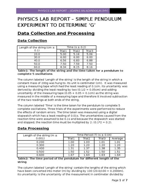 Simple Pendulum Lab Report Introduction Saranghae Web