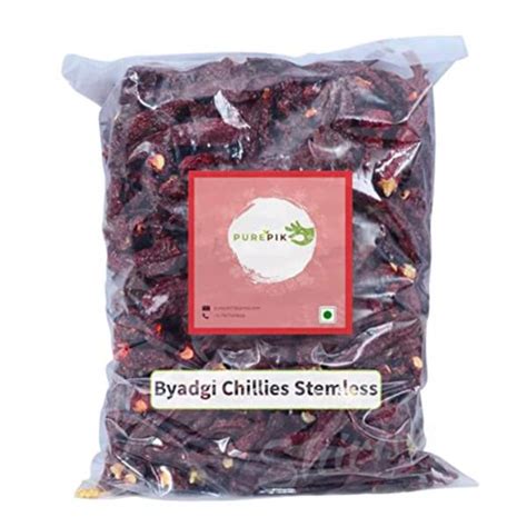 Pure Pik Organic Byadgi Red Chilli Whole Stemless 1kg Byadagi Mirchi
