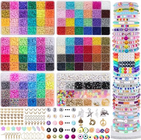 Tiny Fun 6 Boxes 16800pcs 72 Colors Clay And 48 Colors Glass Seed Beads Kit For