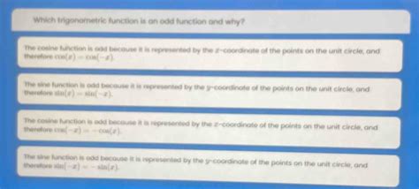 Solved Which Trigonometric Function Is An Odd Function And Why The