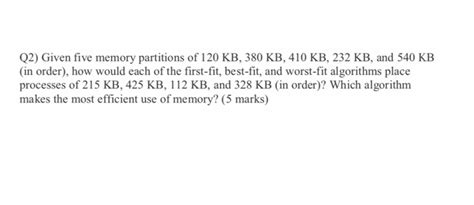 Solved Q2 Given Five Memory Partitions Of 120 Kb 380 Kb