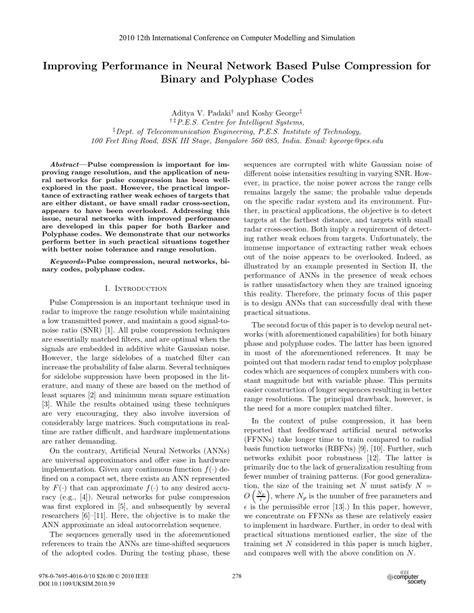 Pdf Improving Performance In Neural Network Based Pulse Compression For Binary And Polyphase Codes
