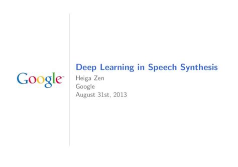 Pdf Deep Learning In Speech Synthesis · Deep Learning In Speech