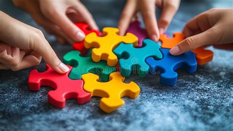 Hands Connecting Puzzle Pieces Indicating Collaboration And Problem Solving Stock Illustration