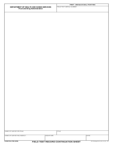 Form Fda 2782 Field Test Record Continuation Sheet Free Download