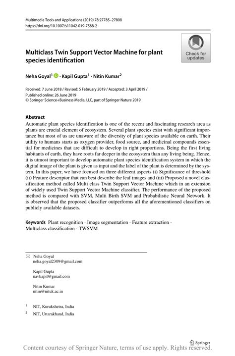Multiclass Twin Support Vector Machine For Plant Species Identification