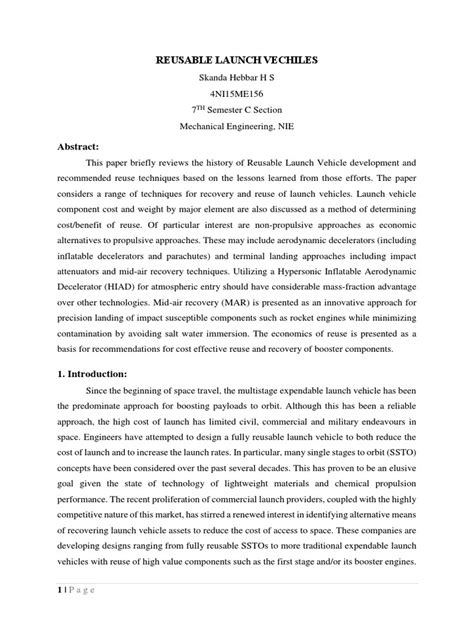 Re Usable Space Vechicles Pdf Reusable Launch System Falcon 9