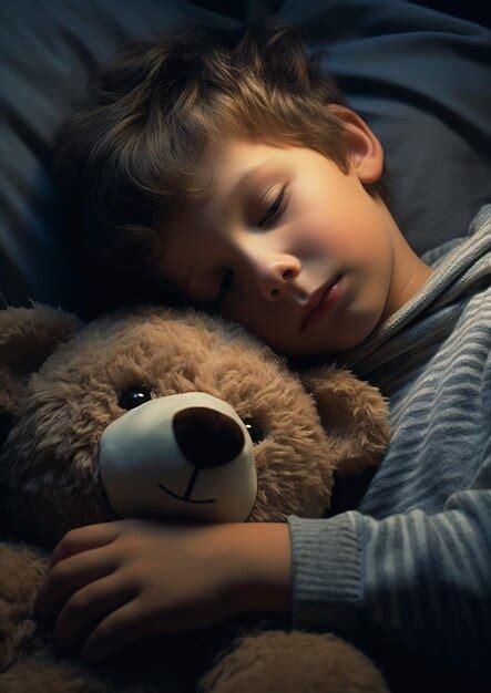 Premium Ai Image Boy Sleeping Teddy Bear Bed Tv Commercial Holding