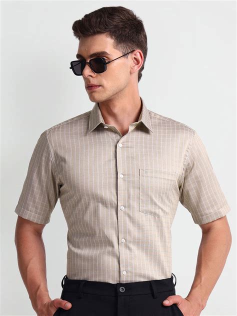 Buy Arrow Spread Collar Micro Checks Striped Regular Fit Cotton Formal