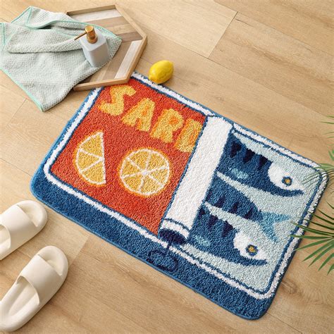 Ophelia And Co Green And Red Sardine Can Bath Mat Soft Washable Rug Non