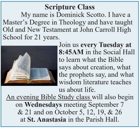 Scripture Class Tuesdays 845am St Mark The Evangelist Parish Scripture Class Tuesdays 845am St Mark The Evangelist Parish