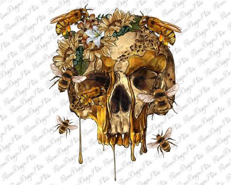 Flower Skeleton Bees Png Sublimation Design Hand Drawn Skeleton Png