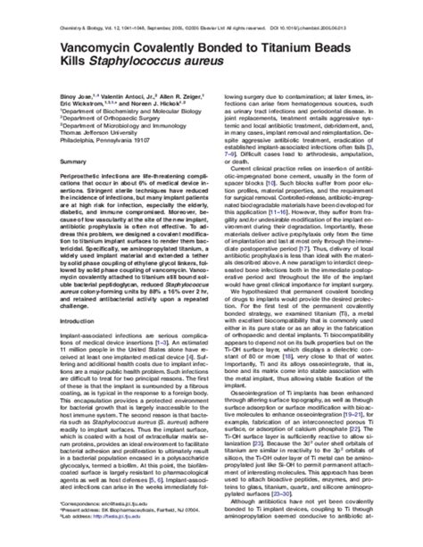 Pdf Vancomycin Covalently Bonded To Titanium Beads Kills