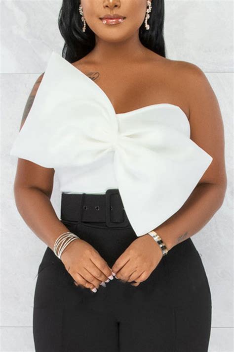 Wholesale White Sexy Solid Patchwork Strapless Tops K58580 1 Online