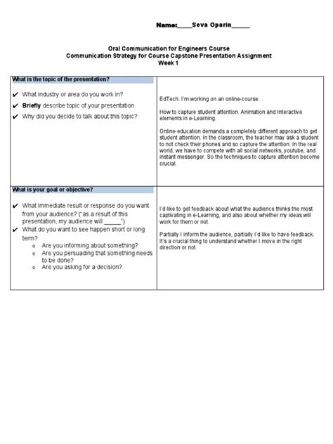 C1m1 Course Capstone Word Week 1 Strategy Template Pdf Educational Technology Communication