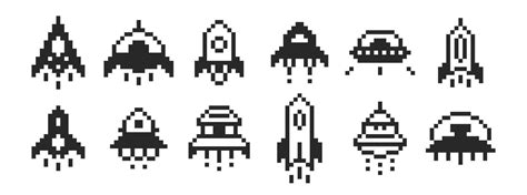 Space Invaders In Pixel Art Style Spaceships For Arcade Games