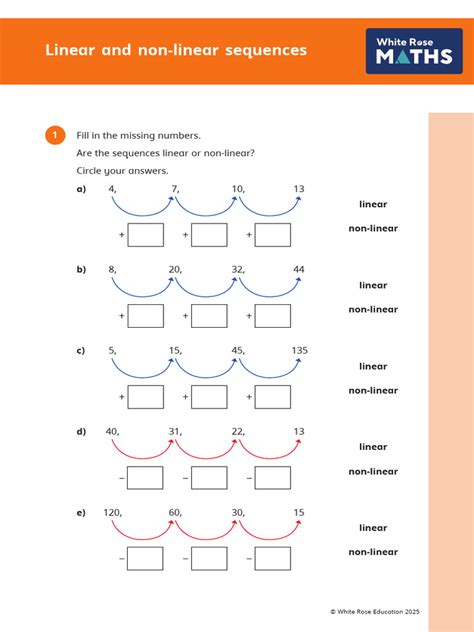 Year 7 Linear And Non Linear Sequences Worksheet Pdf Mathematical