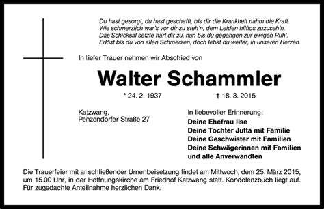 Traueranzeigen Von Walter Schammler Trauernnde
