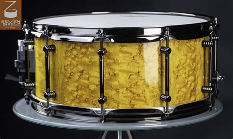 The Lemon Yellow Birdseye Maple Custom Handcrafted Snare Drum — Seven