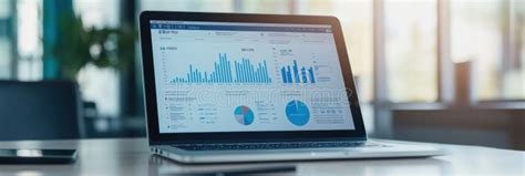 modern workspace showcasing laptop with business analytics dashboard