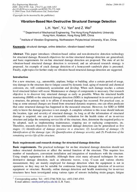 Vibration Based Non Destructive Structural Damage Detection