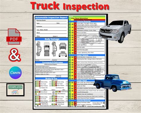 Truck Inspection Report Editable Checklist Template Pdf And Canva Etsy