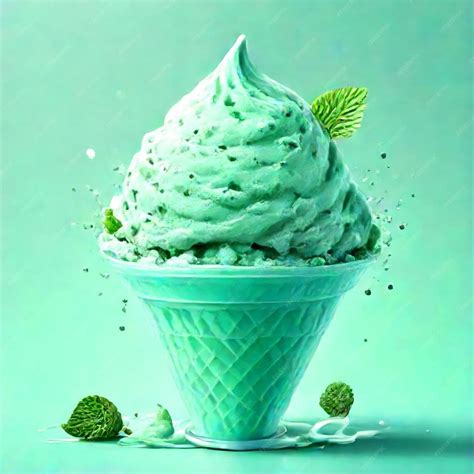 A Green Ice Cream Cone With A Green Background With A Green Sprinkle On