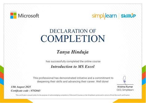 Microsoft Simplilearn Excel Dataskills Continuouslearning Tanya Hinduja