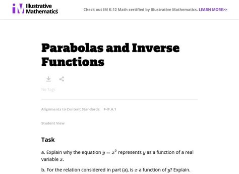 Illustrative Mathematics F If Parabolas And Inverse Functions Lesson Plan For 9th 10th Grade