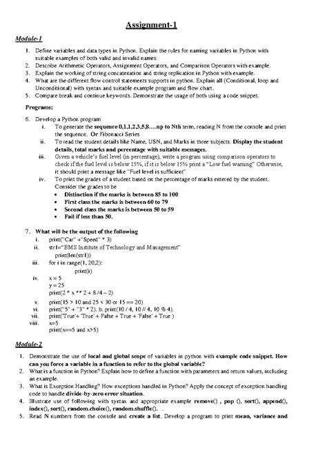 Assignment 1 Python Variables Operators Control Flow And Functions