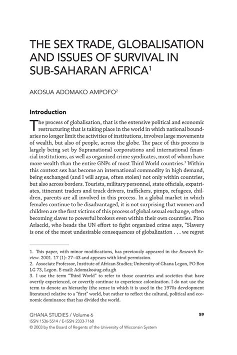 The Sex Trade Globalisation And Issues Of Survival In Sub Saharan