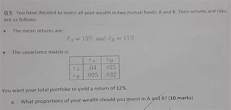 Solved B What Is The Standard Deviation Of The Return On Chegg
