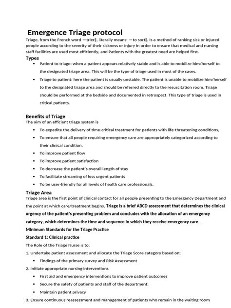 Emergence Triage Protocol Pdf Emergency Department Medical