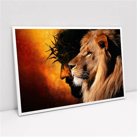 Quadro Leão De Judá Com Imagem De Jesus Cristo Para Decoração Religiosa