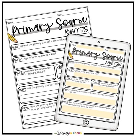The Primary Source Worksheet Is Shown On Top Of An Ipad And Next To It
