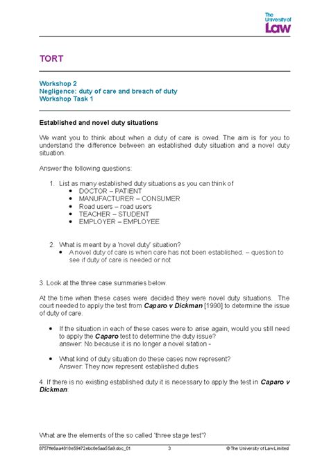 Engage 1 Vds Vs V Ev Ed Vid V Ddv Sd V Dev Ds V Tort Workshop 2 Negligence Duty Of Care And