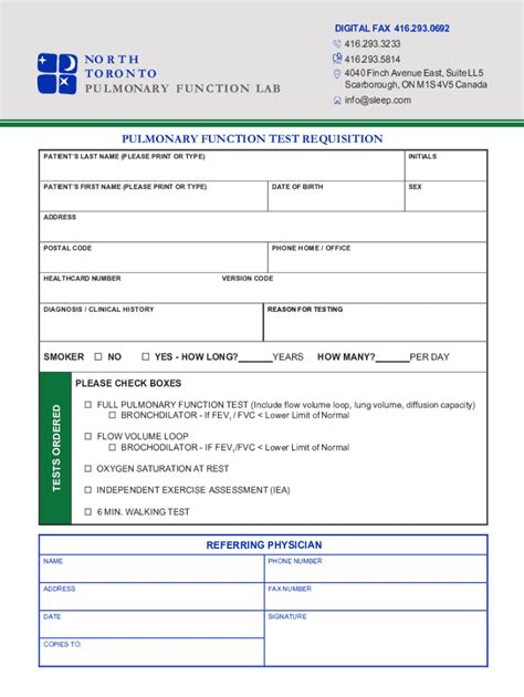 Fillable Online Pft Pulmonary Function Test Requisition Fax Email