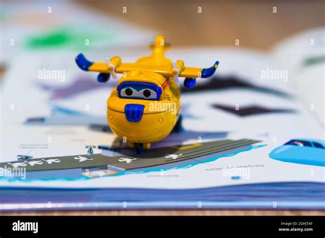 Poznan Poland Oct 21 2018 A Yellow Super Wings Donnie Toy Model