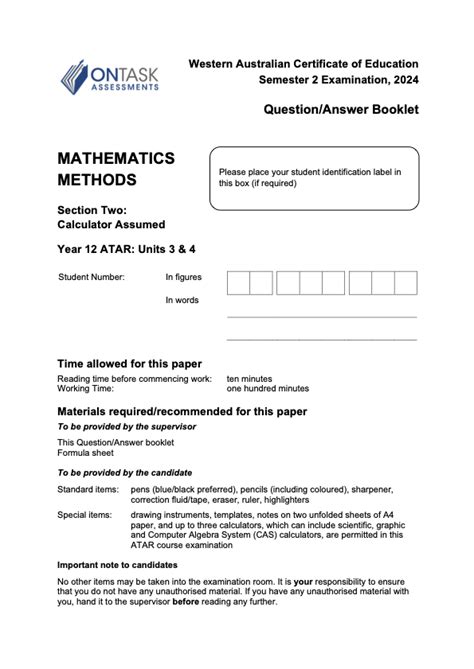 Mathematics Methods Archives Ontask Assessments