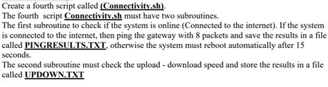 solved create a fourth script called connectivity sh the