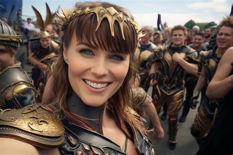 Premium Ai Image A Woman In A Costume With A Large Smile On Her Face