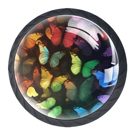 4 Pack Black Drawer Knobs Color Butterflies Cabinet Knobs Round Glass Knobs For Kitchen Cabinet