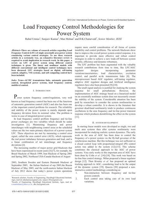 pdf load frequency control methodologies for power system