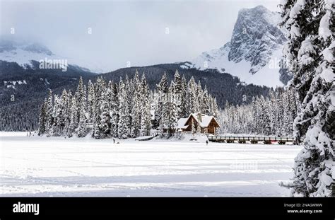 View Of A Lodge At Emerald Lake During The Winter In Yoho National Park