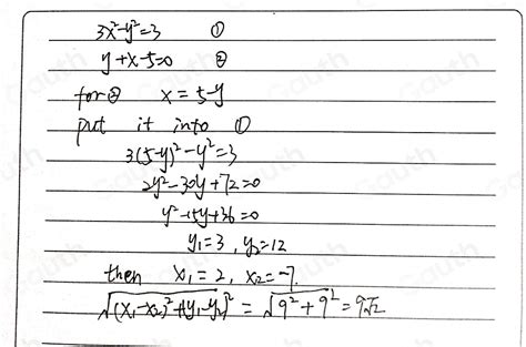 solved find the length of the chord made by 3x 2 y 2 3 anc y x 5 0