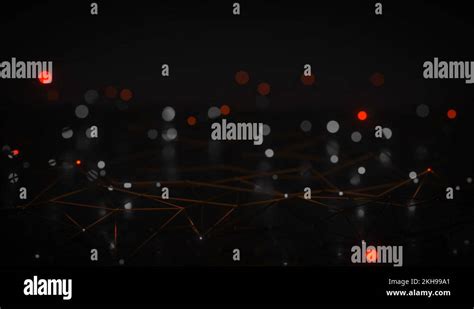 plexus structure with lines and glowing red spheres loopable 3d render