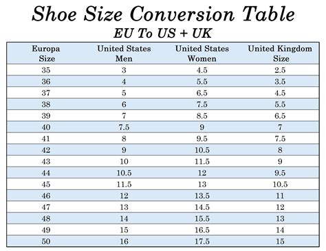 European Eu To American Us Shoe Size Conversion Chart Free