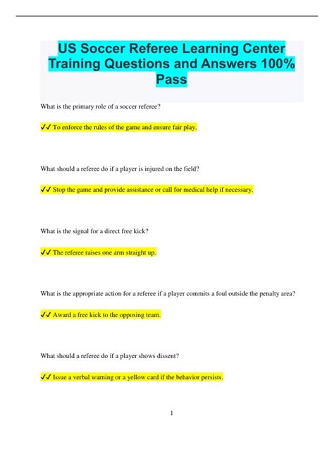 Us Soccer Referee Learning Center Training Questions And Answers 100