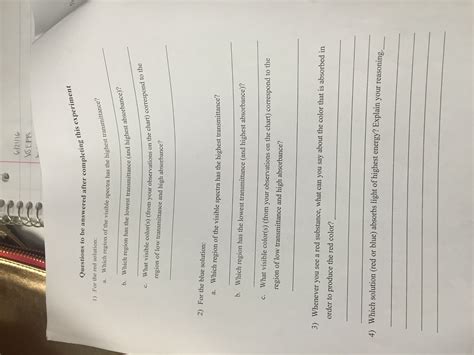 Solved Spectroscopy Lab Use Data To Answer Questions Chegg Com