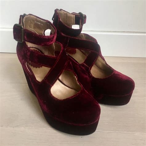 Anna Sui Wine Red Velvet Platforms Uk 3 Eu 36 Shoes Lace Market